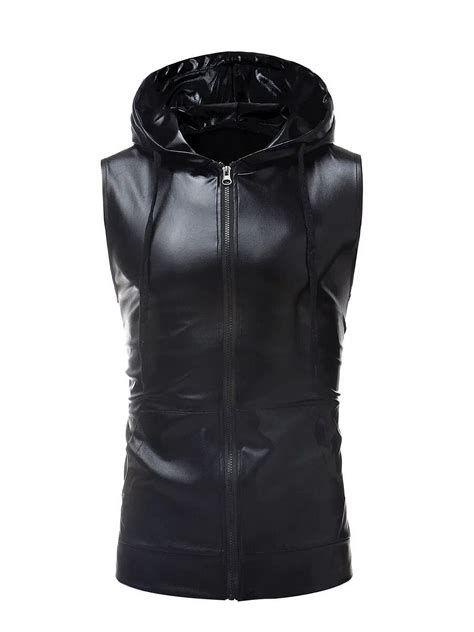 Municipal Fashion Sleeveless Hoodie Men Shiny Gold Silver Black Hooded