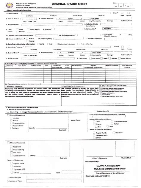 Intake Sheet Pdf
