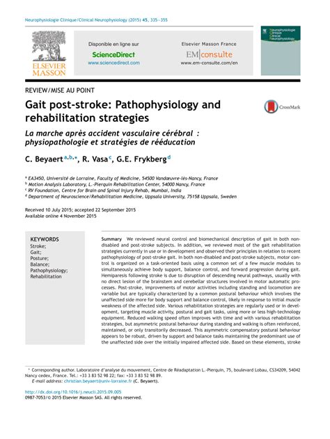 Pdf Gait Post Stroke Pathophysiology And Rehabilitation Strategies