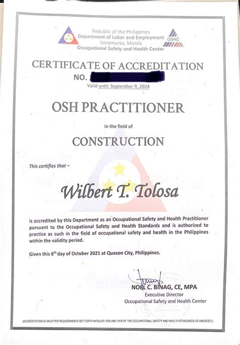 I Am Proudly Announce That Finally Received My Osh Certificate And Id