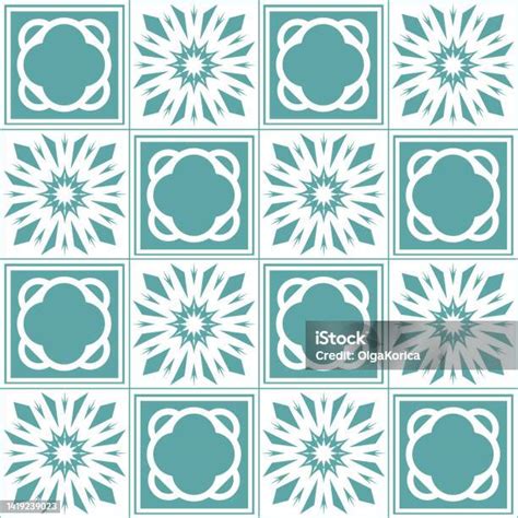 세라믹 타일 및 벽 디자인을위한 블루 민트 Azulejo 디자인 전통적인 스페인 배경 흰색 파스텔 색상 0명에 대한 스톡 벡터 아트 및 기타 이미지 Istock