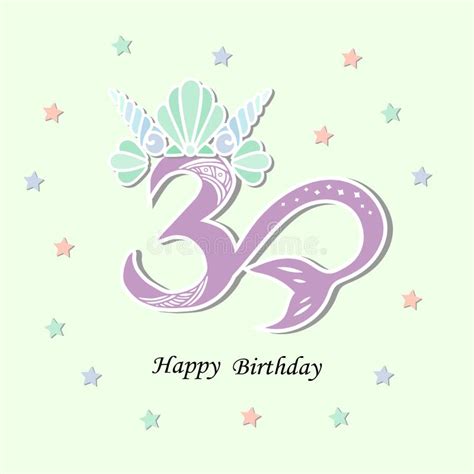 Number Six With Mermaid Tail And Shell Crown Stock Illustration