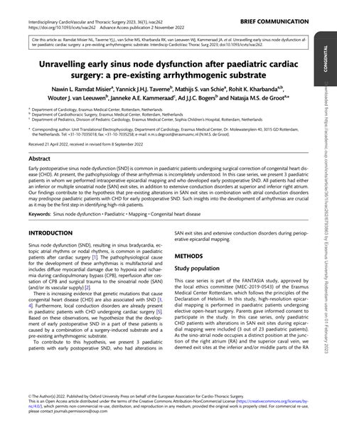 Pdf Unravelling Early Sinus Node Dysfunction After Pediatric Cardiac