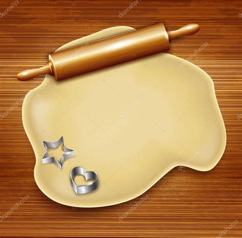 Dough Rolling Pin Cookie Cutters On The Wood Vector — Stock Vector