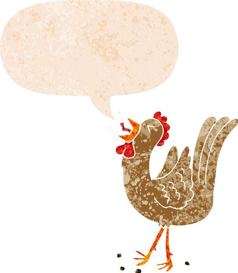 Cartoon Crowing Cockerel And Speech Bubble In Retro Textured Style