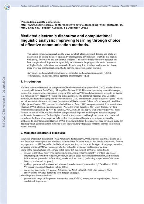 Pdf Mediated Electronic Discourse And Computational Linguistic Analysis Improving Learning