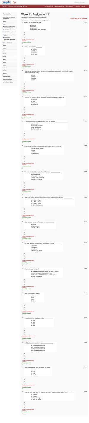 Noc Ph Assignment Week Physics Of Renewable Energies Studocu