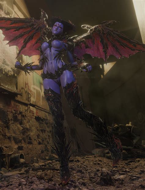 Rule 34 3d Abs Armor Belly Button Biting Lip Biting Own Lip Blender Breasts Demon Demon Girl