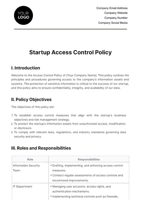 Free Startup Access Control Policy Template To Edit Online
