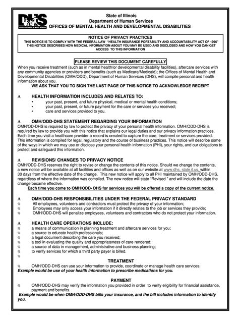 Fillable Online Dhs State Il Notice Of Privacy Practices Illinois