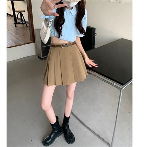 Gyaru 하이웨스트 슬리밍 카키 플리츠 스커트 여성용 작은 사이즈 짧은 치마 Jk 디자인 센스 틈새 치마 봄 여름 Aliexpress