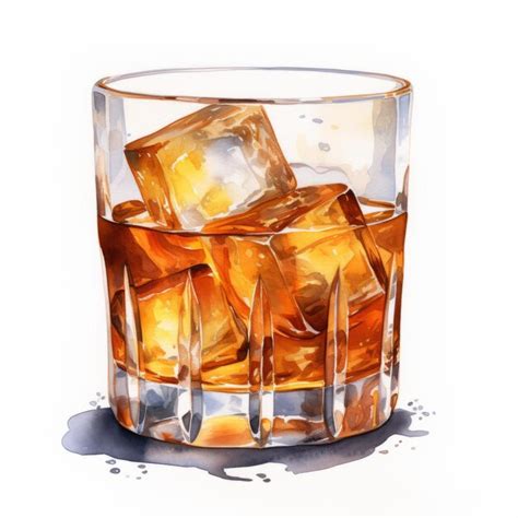 Premium Ai Image Realistic Watercolor Illustration Of Whiskey Cocktail