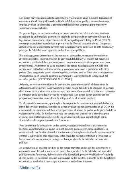 Las Penas Previstas En Los Delitos De Cohecho Y Concusión En El Ecuador