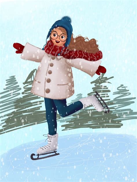 Ice Skating Iceskate Girlillustration Drawing Winter Art Lesson