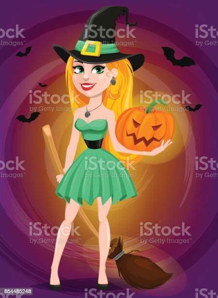 Kartu Ucapan Halloween Penyihir Wanita Cantik Mengenakan Topi Peziarah