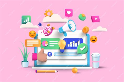 Premium Vector Digital Marketing Illustration On Pink Background