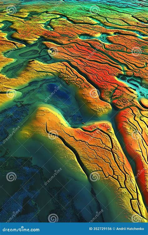 satellite gis scan of a wetland region rendering elevation contours