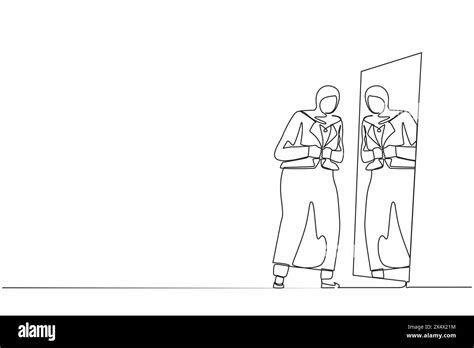 Single Continuous Line Drawing Beautiful Arabian Businesswoman Looking