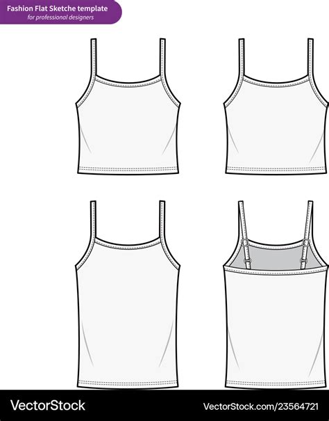 Tank Top Fashion Flat Technical Drawing Template Vector Image