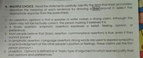 b multiple choice read the statements carefully identify the term