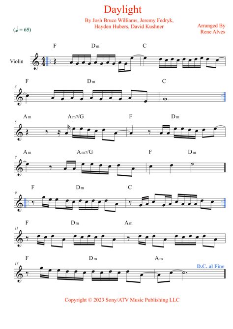 Daylight Partitions David Kushner Violon Solo