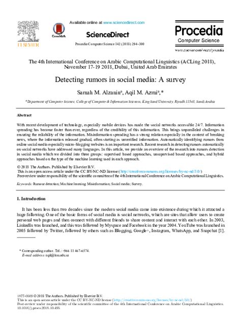 Pdf Detecting Rumors In Social Media A Survey