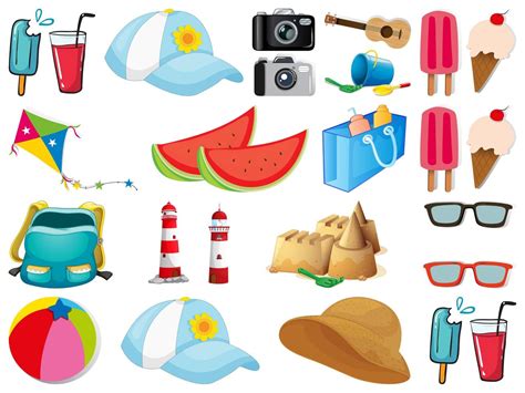 Large Set Of Different Summer Objects 1340571 Vector Art At Vecteezy