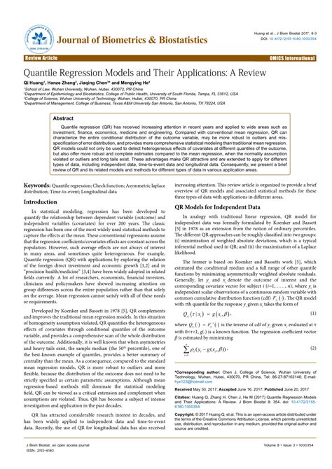 pdf quantile regression models and their applications a review