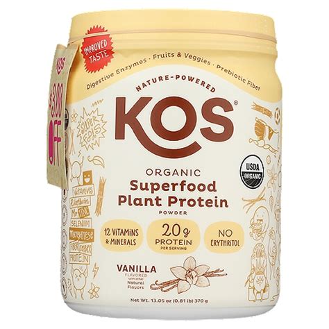 Kos Organic Vanilla Flavored Superfood Plant Protein Powder 1305 Oz