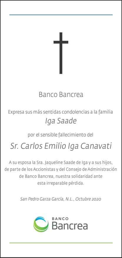 Señor Carlos Emilio Iga Canavati Obituario Esquela