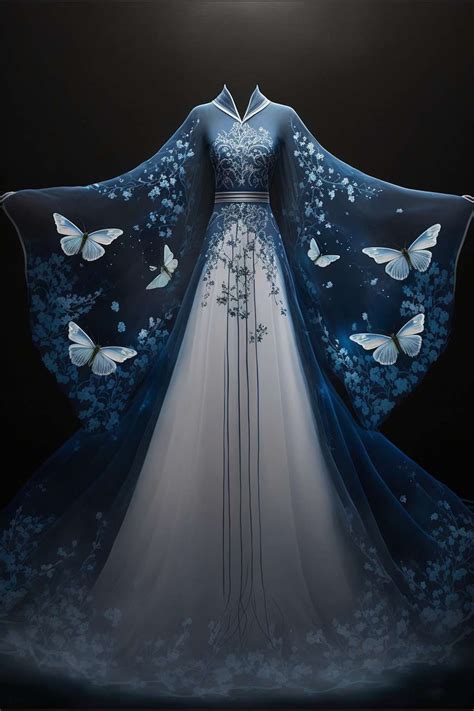 青花瓷和蝴蝶汉服 全部作品 Ai绘画 素材集市