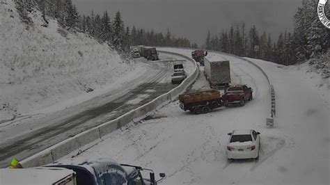 Jackknifed Semi Truck Blocking All Lanes On I 90 Near Lookout Pass