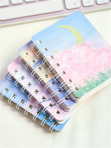 1pc 80 Sheets A7 Spiral Notebook With Horizontal Grid Pages 4 Random