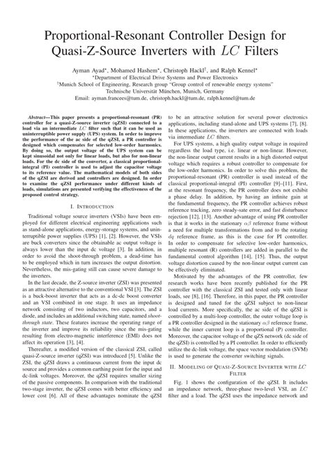 Pdf Proportional Resonant Controller Design For Quasi Z Source Inverters With Lc Filters