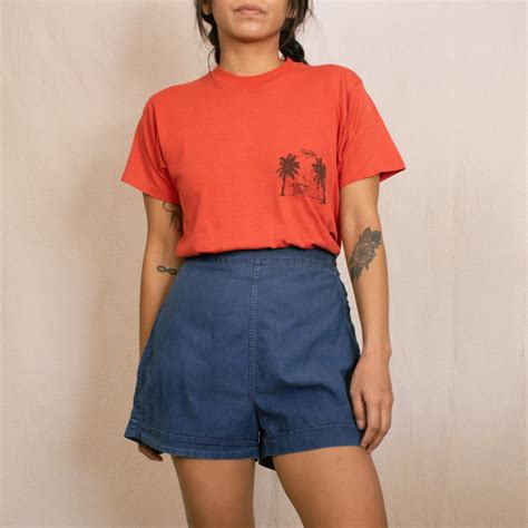 Vintage 50s Denim Side Zip Shorts High Waisted Depop