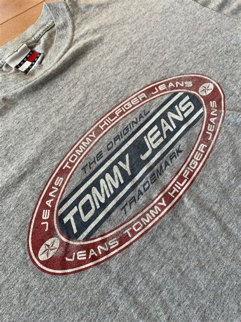 Vintage 90s Tommy Hilfiger Jeans Logo T Shirt Made In Usa Xl Etsy