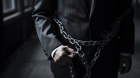 黑暗的商人與鍊式手股票 拿著平板電腦的商人被鎖鏈束縛 高清攝影照片 闪光摄影背景圖片和桌布免費下載