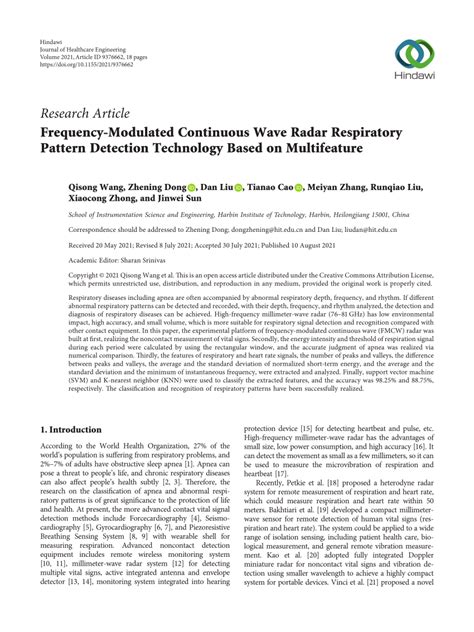 Pdf Frequency Modulated Continuous Wave Radar Respiratory Pattern