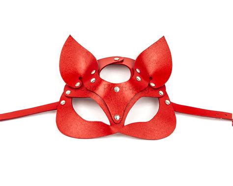 Red Leather Cat Mask Fetish Mask Bdsm Mask Sexy Mask Sex Face Mask