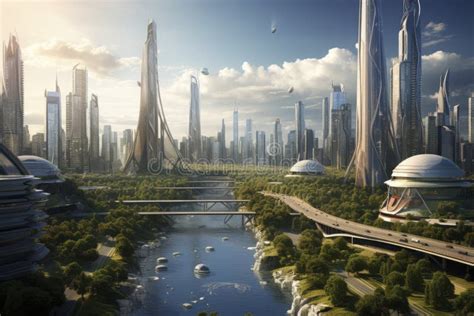 Futuristic Ai Powered Self Driving Car In An Urban City Scene Stock