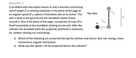 Solved A Dumbbell With Two Equal Masses M And A Massless Connecting
