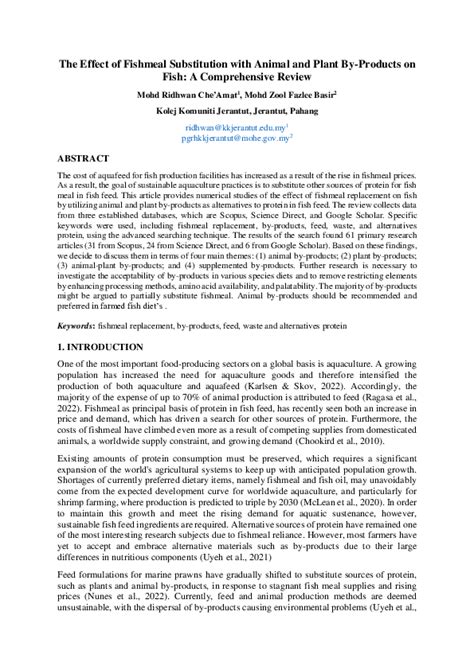 Pdf The Effect Of Fishmeal Substitution With Animal And Plant By