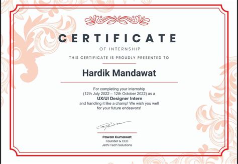 Hardik Mandawat On Linkedin Tech Ui Ux Internship Experience
