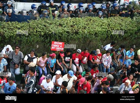 Philippines 25th Feb 2016 Police Officers Stand Behind The