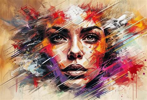Abstract Art With Woman S Face In Vibrant Colors Stock Illustration