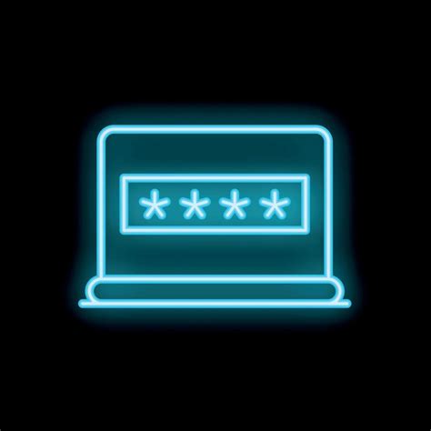 Neon Blue Laptop Showing Password Protected Screen On Black Background