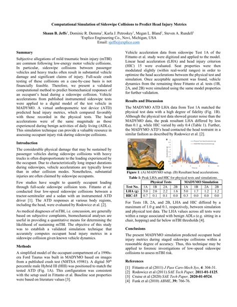 pdf computational simulation of sideswipe collisions to predict head