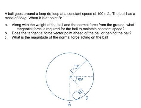 solved a ball goes around a loop de loop at a constant speed