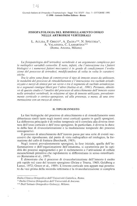 Pdf Fisiopatologia Del Rimodellamento Osseo Nelle Artrodesi Vertebrali