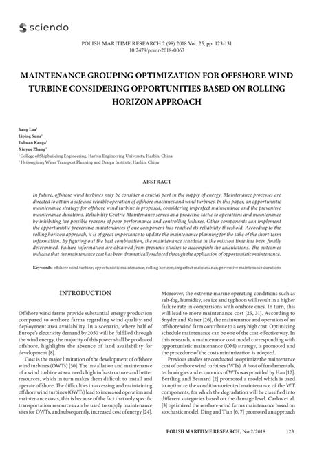 Pdf Maintenance Grouping Optimization For Offshore Wind Turbine Considering Opportunities